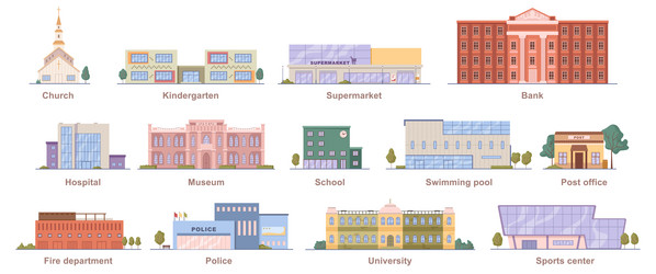 City public buildings set Royalty Free Vector Image