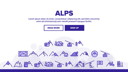 Collection mountain alps sign icons set Royalty Free Vector