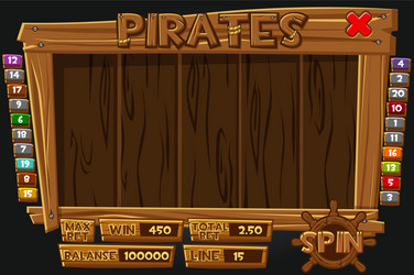 Pirate icons in wooden frames for slots Royalty Free Vector