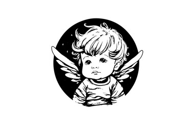Little angel logotype retro style engraving Vector Image