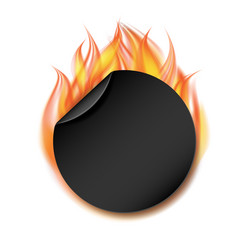 Round sticker or label with fire advertising Vector Image