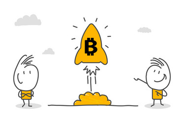 Stick figures bitcoins Royalty Free Vector Image
