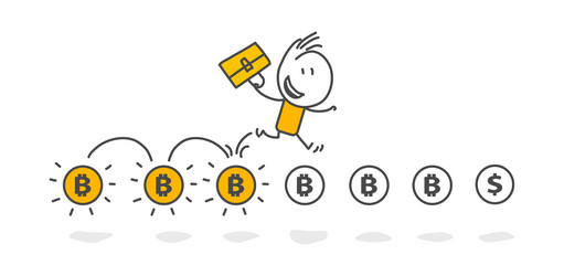 Stick figures bitcoins Royalty Free Vector Image