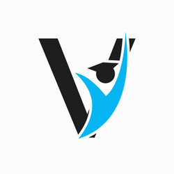 Education logo on letter v with graduation hat Vector Image