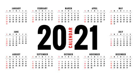 Simple annual 2021 year wall calendar Royalty Free Vector