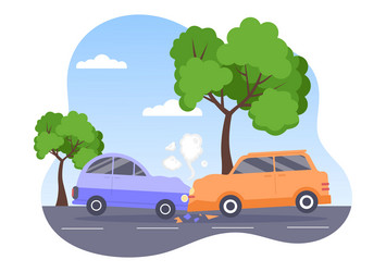 Car accident background with two cars colliding Vector Image