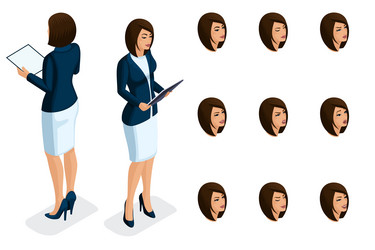 Isometry icons of the emotion of a business woman Vector Image