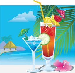Beach bar with drinks bartender making alcohol Vector Image