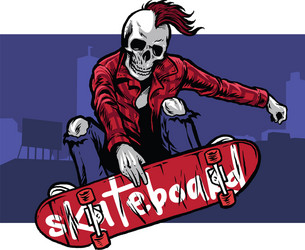 Hand drawing style skull play skateboarding Vector Image