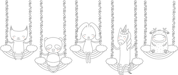 Girl on a swing coloring page for kids Royalty Free Vector