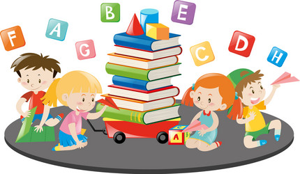 Cute kids paper crafts students group sitting Vector Image