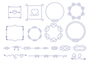 Nautical rope knots frames and border set Vector Image