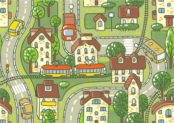 Cartoon seamless pattern with bright road the car Vector Image