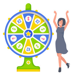 Game fortune wheel concept girl playing risk Vector Image