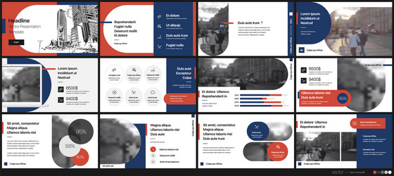Red blue presentation templates set Royalty Free Vector Red blue presentation templates set Royalty Free Vector