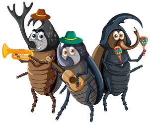 Insect music band playing in nature Royalty Free Vector