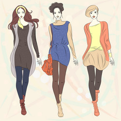 Fashion girls posing isolated on light background Vector Image