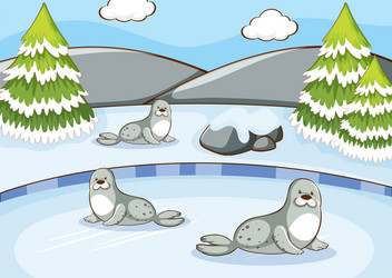 Winter with cute animal Royalty Free Vector Image