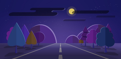 Nature scene forest and trees at night cartoon Vector Image