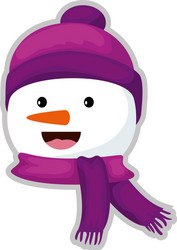 Cute snowman head christmas character Royalty Free Vector