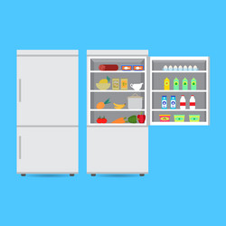 Fridge with food opening realistic refrigerator Vector Image