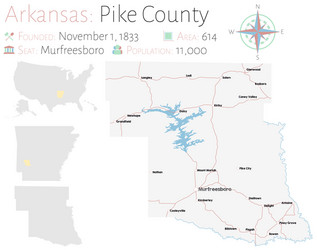Map of pike county in arkansas usa Royalty Free Vector Image