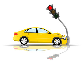 Car accident the red crashed into a lamp post Vector Image