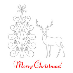 Cute christmas reindeer black outline with snow Vector Image