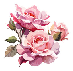 Gorgeous Pink Roses And Green Leaves Composition Vector Image