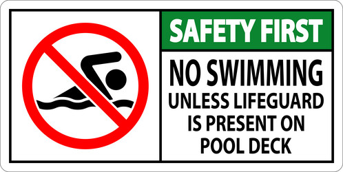 Safety first pool sign no swimming unless Vector Image