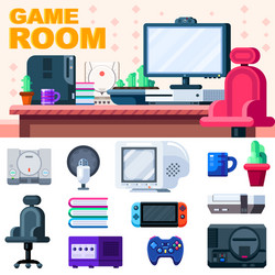 Game room set up gamer workplace with set Vector Image