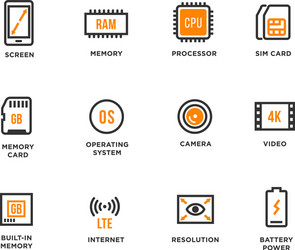 Mobile device components icon set Royalty Free Vector Image