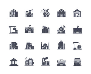 Buildings icons color set Royalty Free Vector Image