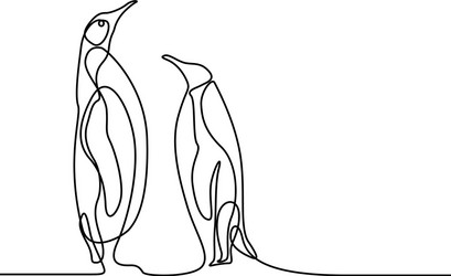 Continuous line drawing three penguins follow each