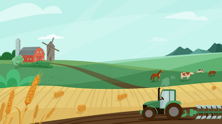 Background scene with haystack in open farm barn Vector Image