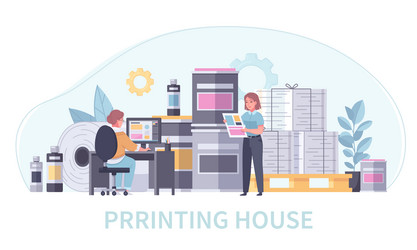 Printing house polygraphy cartoon concept Vector Image