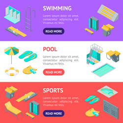 Swimming pool elements 3d infographics concept Vector Image