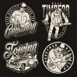 Servicemen and workers vintage emblems set Vector Image