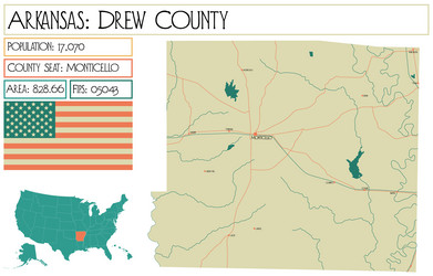 Map drew county in arkansas Royalty Free Vector Image