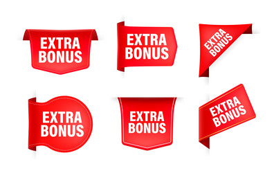 Red ribbon with text bonus extra bonus label Vector Image