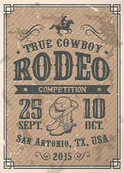 Rodeo poster with a cowboy sitting on rearing Vector Image