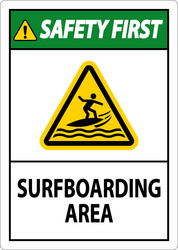 Water safety sign warning - surfboarding area Vector Image