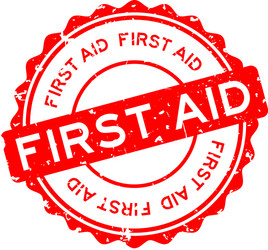 Grunge red first aid word round rubber seal stamp Vector Image