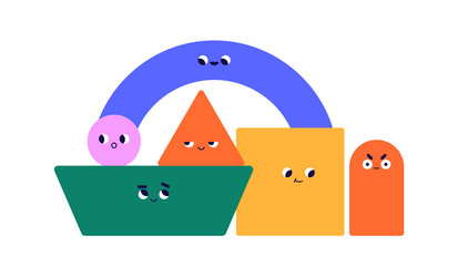 Cute geometric shapes team geometry figures Vector Image