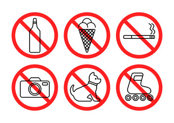 Forbidden signs with different designations flat Vector Image