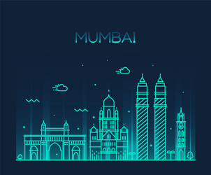 Mumbai city skyline line art Royalty Free Vector Image