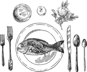 Hand drawn table setting Royalty Free Vector Image