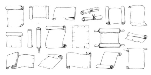 Papyrus scroll set old paper roll with ancient Vector Image