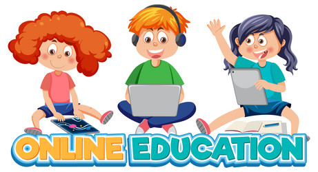 Online learning with children using tablet Vector Image