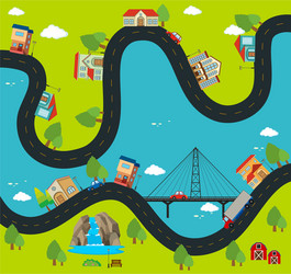 City map with road and many landmarks Royalty Free Vector